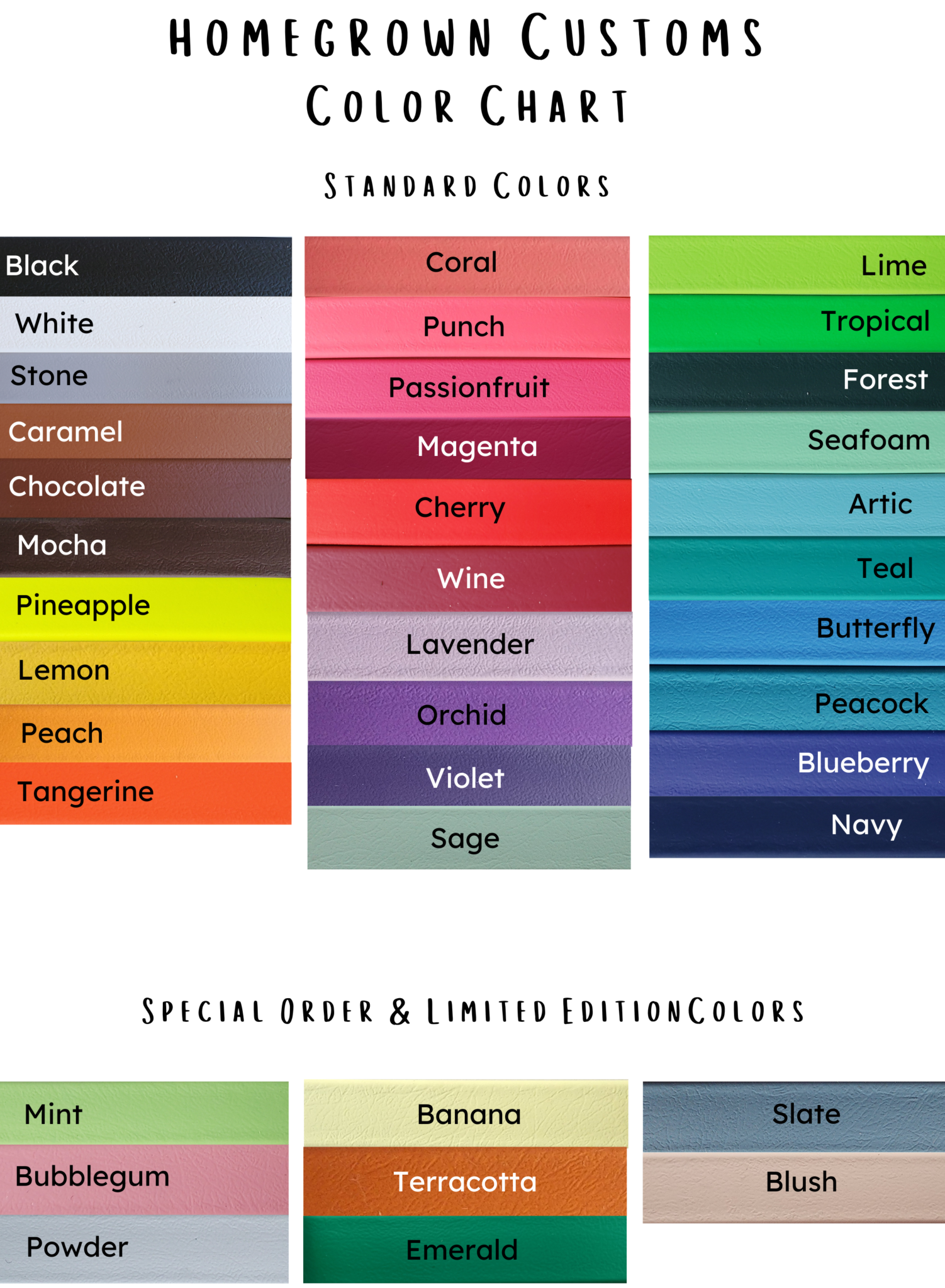 Color Chart - Homegrown Customs